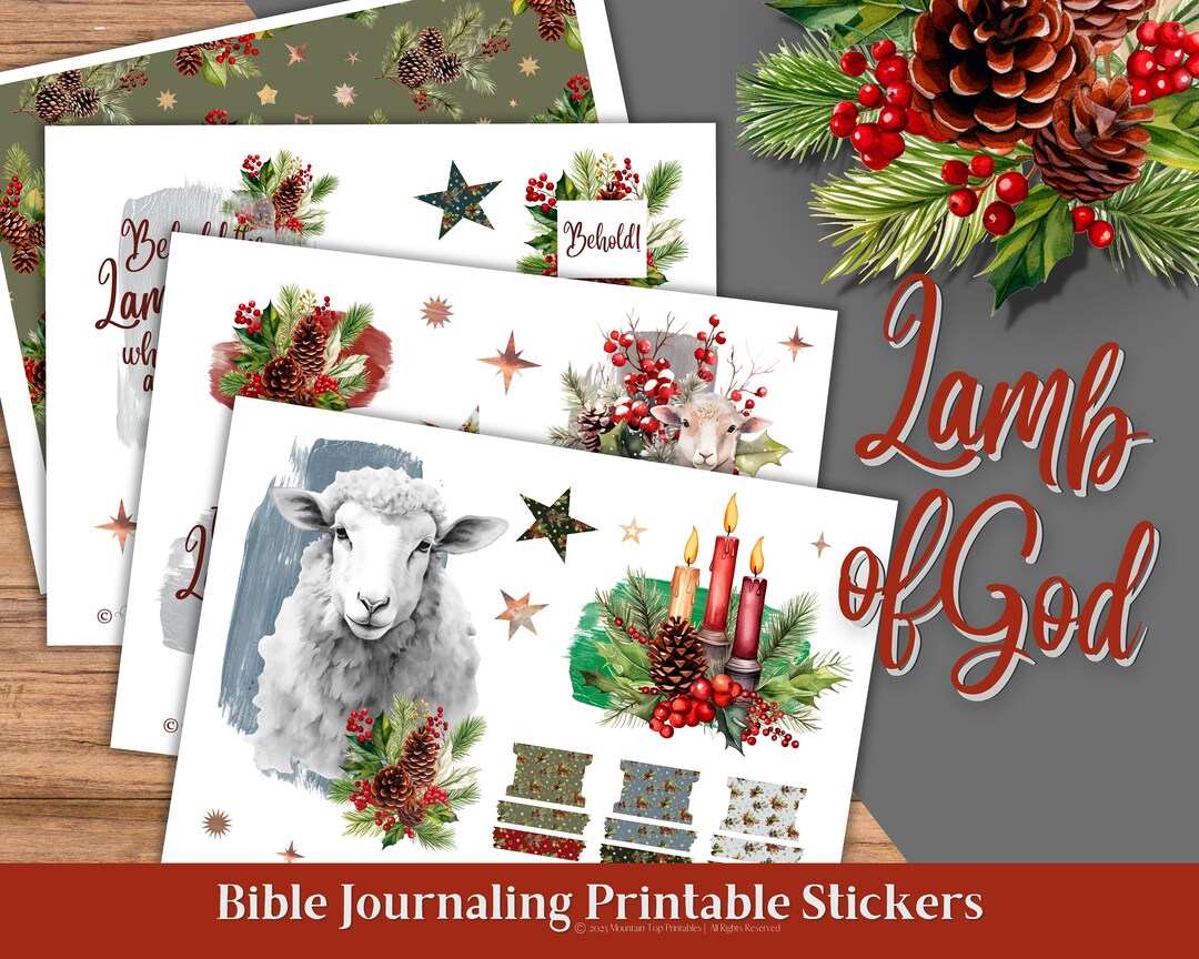 Christmas Bible Journaling Stickers Printable Lamb of God and Floral ...