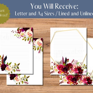Floral Stationery Set Lined and Unlined Printable Writing Paper Gifts ...