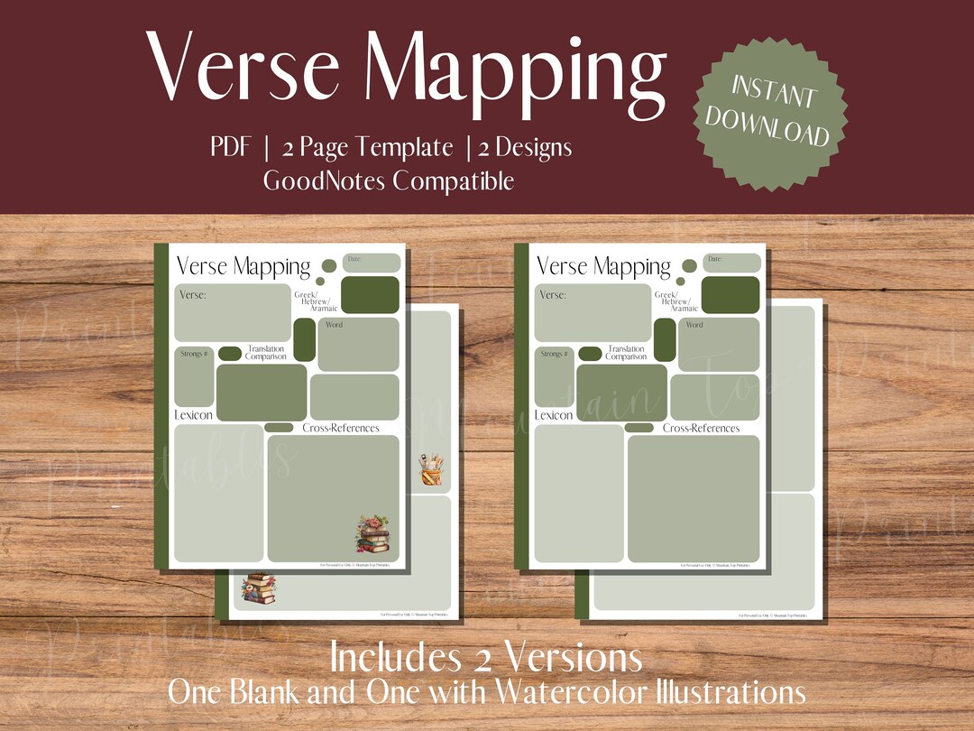 Green Verse Mapping Printable for Bible Study Notes Scripture Writing ...