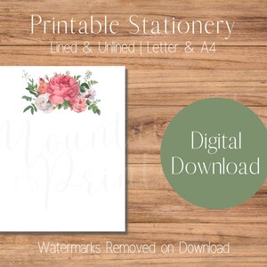 Floral Stationery Set Pastel Rose Lined and Unlined Printable Paper ...