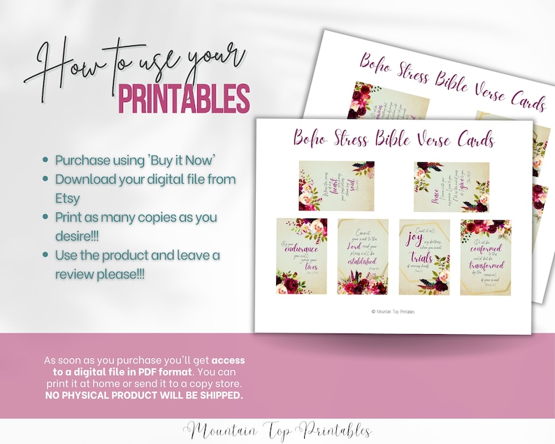 Printable Bible Verses Set of 12 Scripture Memory Cards Gift for Her ...
