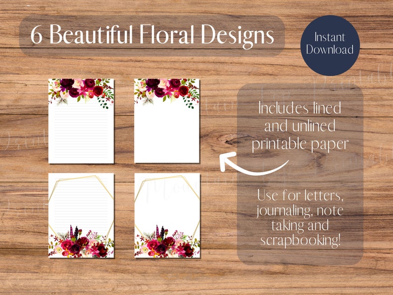 Floral Stationery Set Lined and Unlined Printable Writing Paper Gifts ...