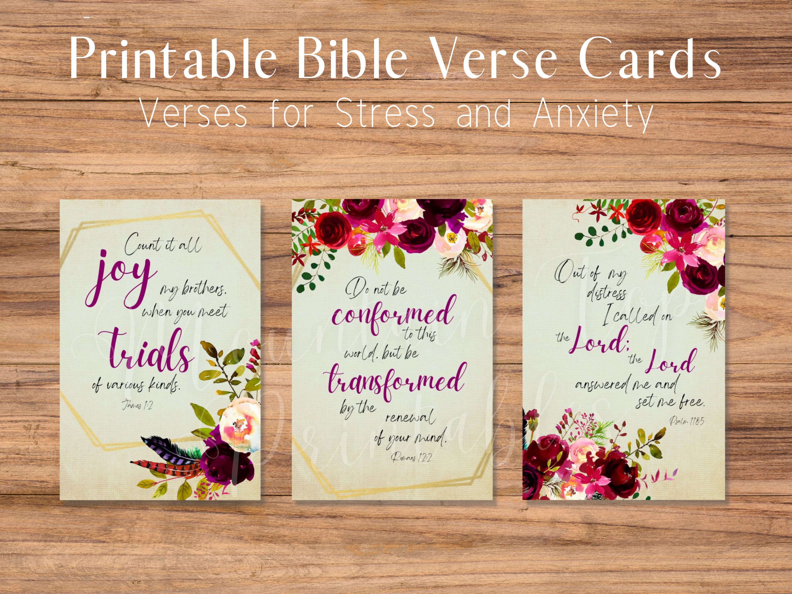 Printable Bible Verses Set of 12 Scripture Memory Cards Gift for Her ...