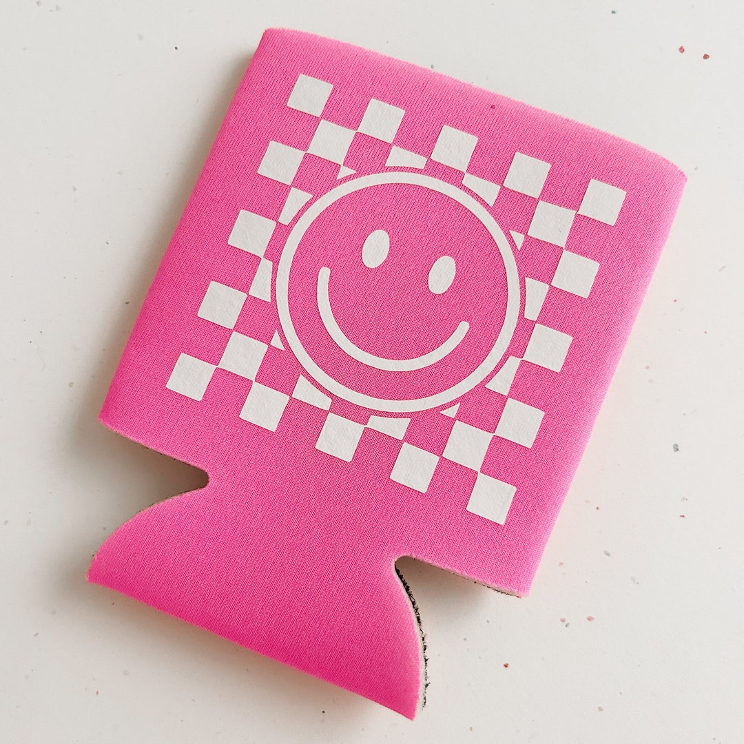 Checkerboard Smiley Face Can Cooler - Etsy