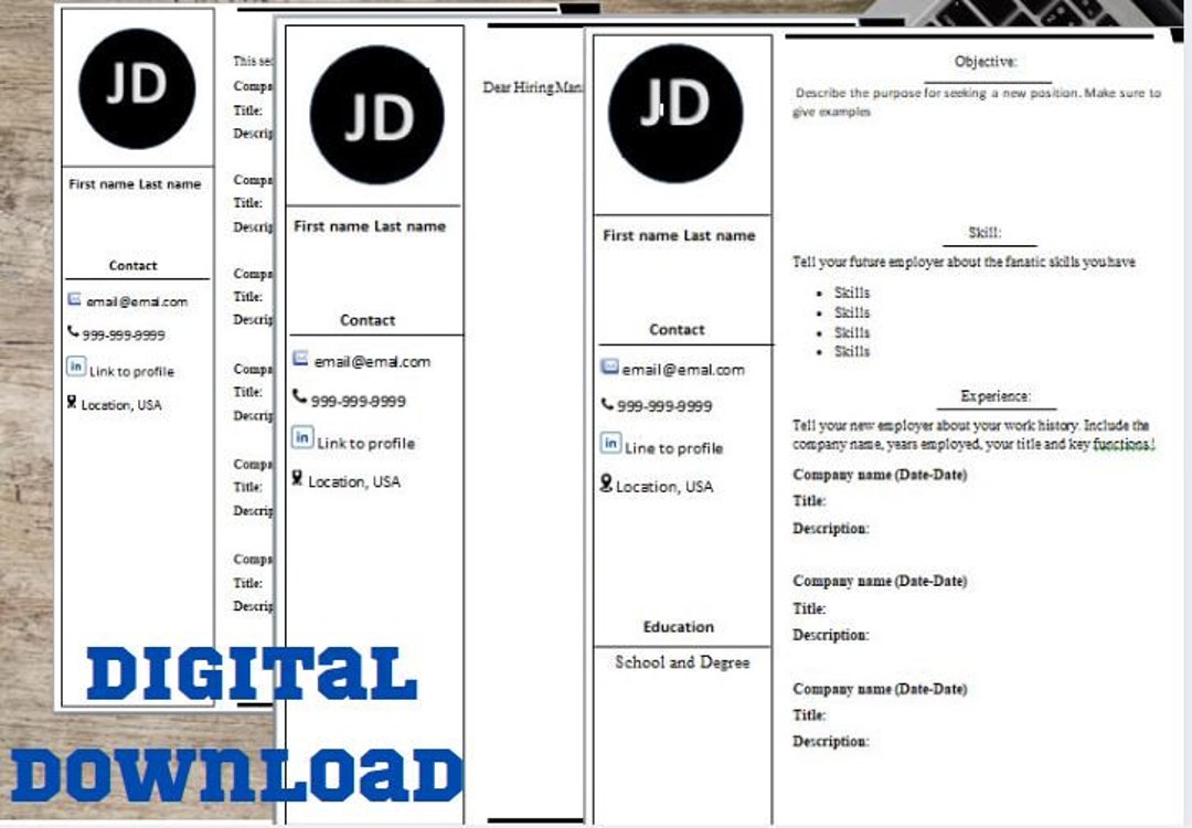 3 Piece Modern Microsoft Word Monogram Resume Temple, Modern Resume, Word Resume, Resume ...
