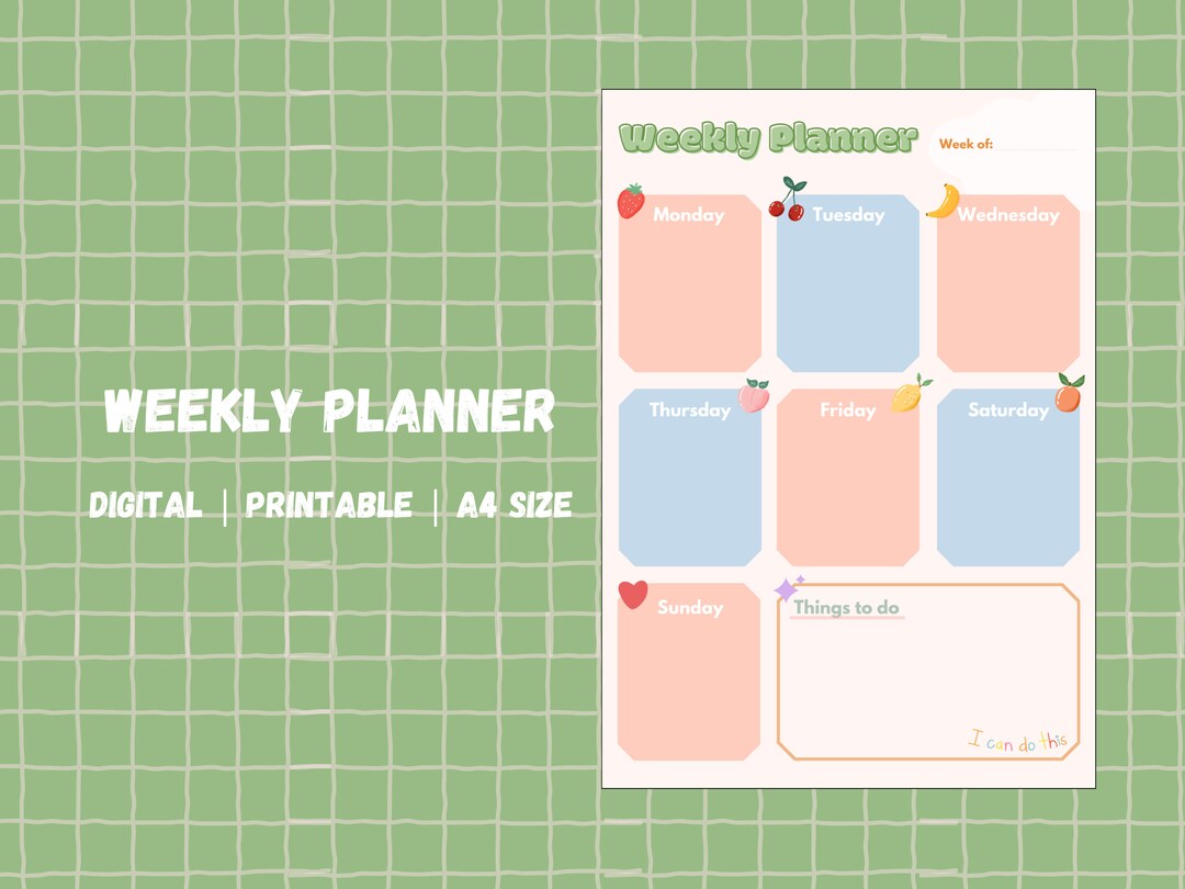 Fruit Weekly Planner | A4 Printable (digital Download) - Etsy