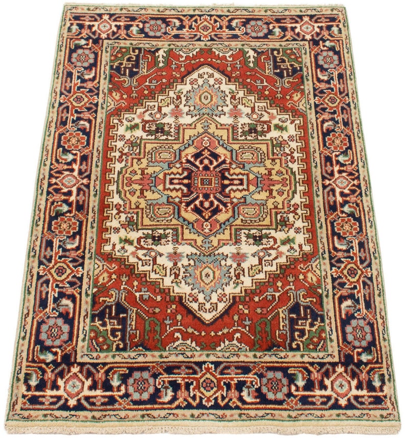 Fine 6x4 Ft Oriental Rug, Rustic Copper Rug, Red White Cream Rug, Kazak ...
