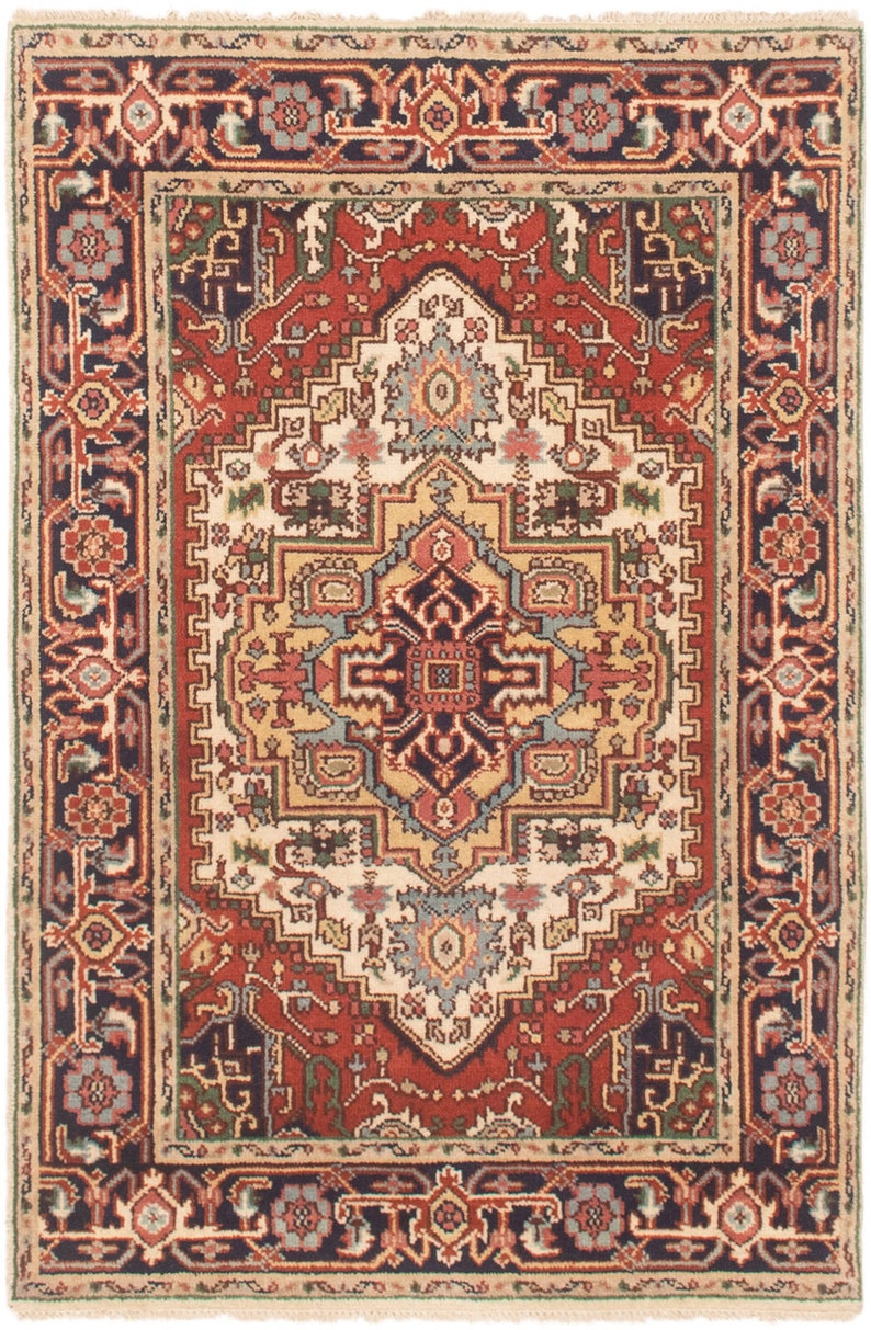 Fine 6x4 Ft Oriental Rug, Rustic Copper Rug, Red White Cream Rug, Kazak ...