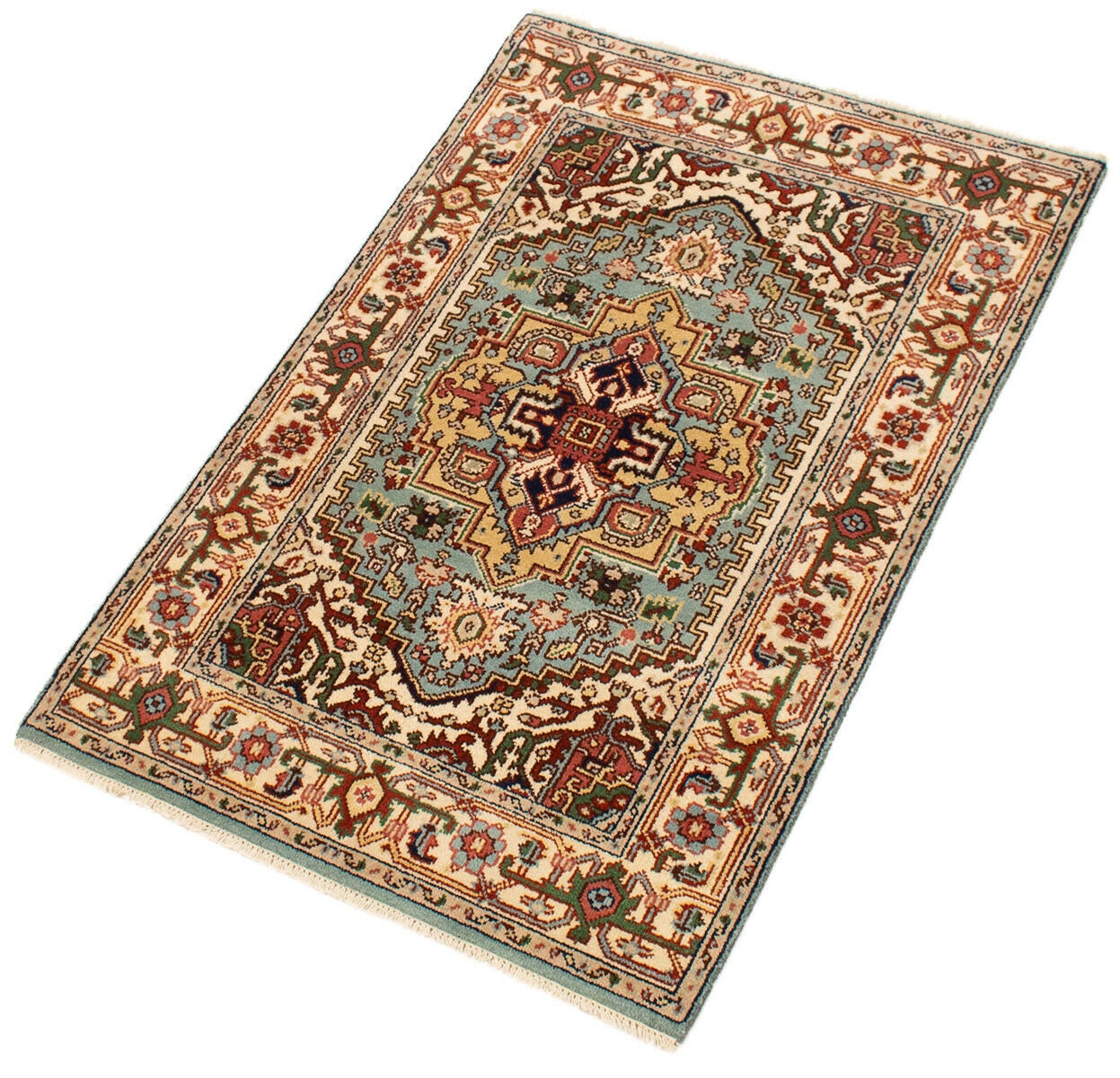 Fine 6x4 Ft Oriental Rug, Sky Light Blue Rug, Copper Red White Cream ...