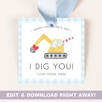 EDITABLE Classroom Valentine's Day Cards, I Dig You, Dump Truck ...