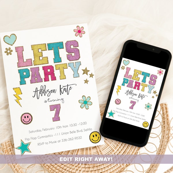 Chenille Patch Birthday Invitation - Etsy