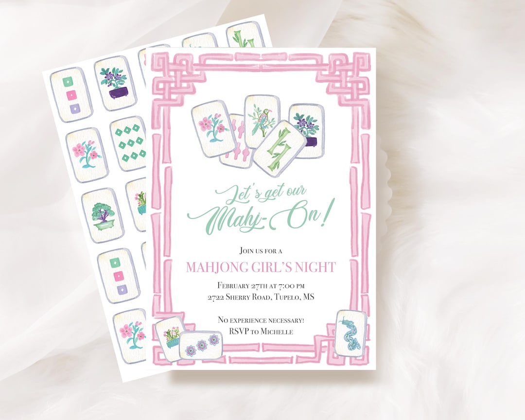 Watercolor Mahjong Party Invite: Editable Girl's Night Template - Etsy