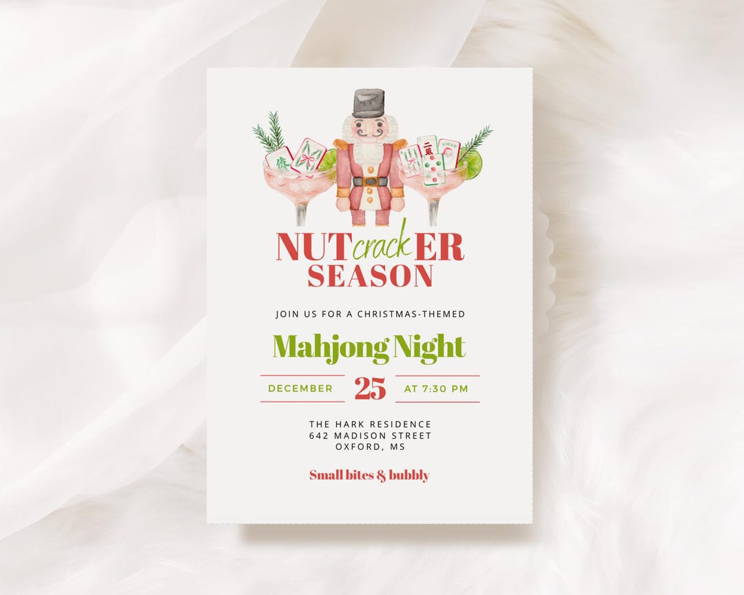 Nutcracker Mahjong Holiday Party Invite Template: Christmas Tile Game ...