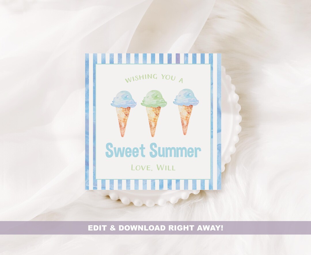 Watercolor Ice Cream Favor Tag: End of School Year Party (digital Self ...