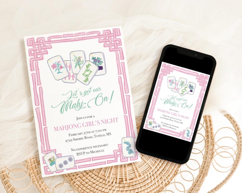 Watercolor Mahjong Party Invite: Editable Girl's Night Template - Etsy