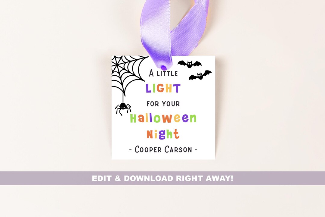 Halloween Glow Stick Tag: Bats, Spider, Pumpkin (editable With Corjl ...