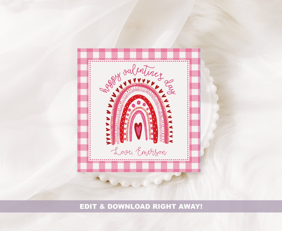Printable Rainbow Valentine's Card | Valentine Favor Tag | Glitter ...