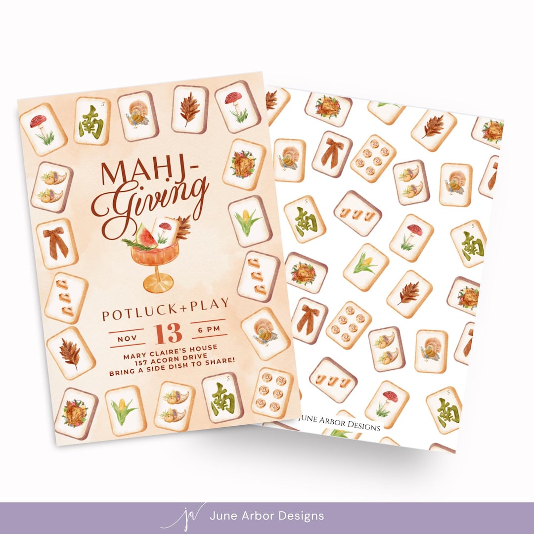 Mahjong Thanksgiving Invitation Template, Editable Mahj-giving, Fall ...