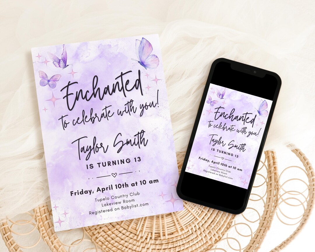 Enchanted Birthday Invitation for Tween/teen Girl | Purple Glitter ...