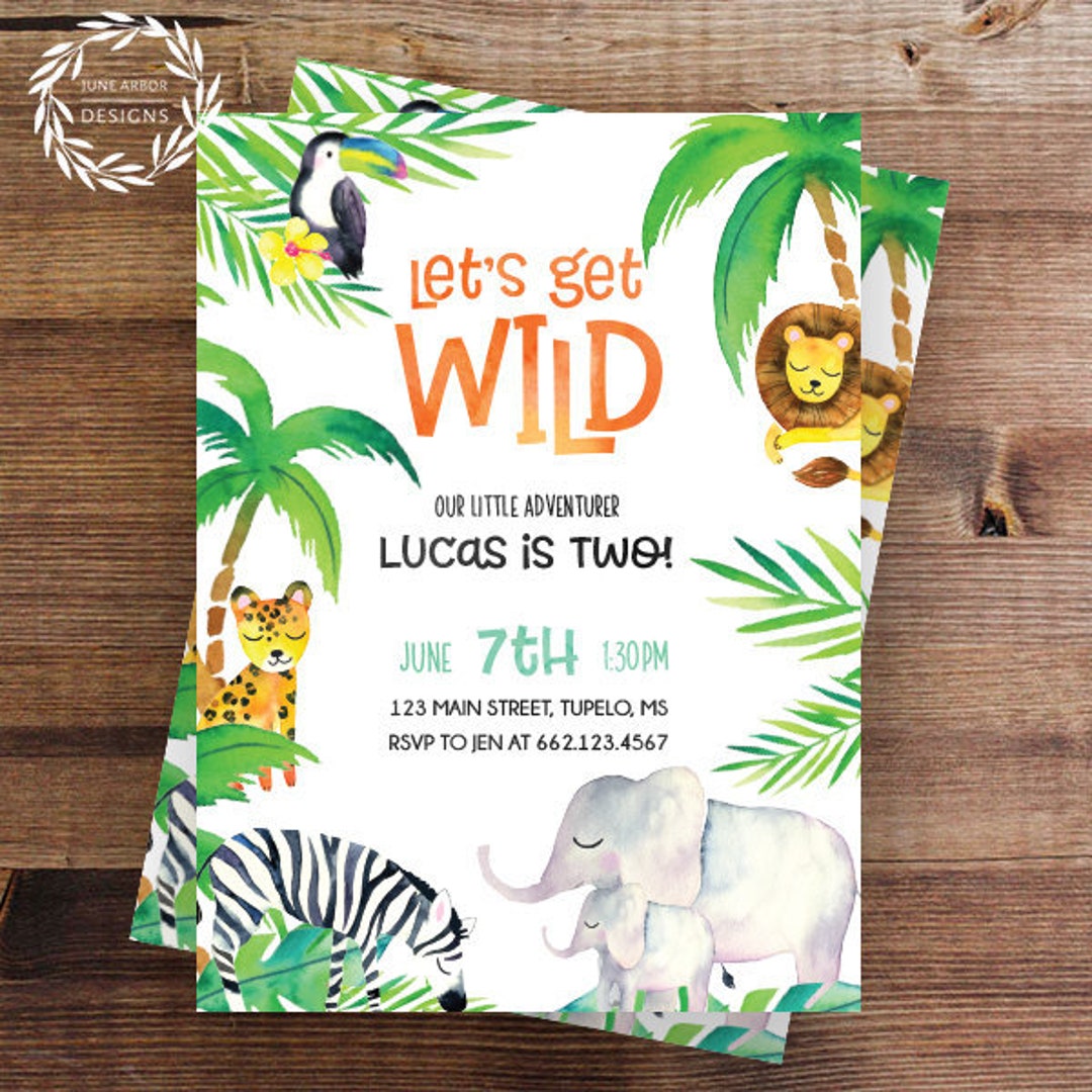 Jungle Birthday Invitation Let's Get Wild Wild One Safari Party Boy's ...