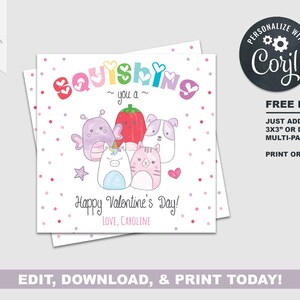 Squishmallow Valentine's Day Card: Editable Tag (print at Home) - Etsy