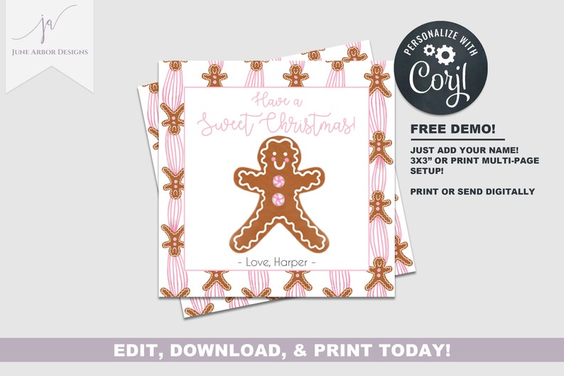 Pink Gingerbread Printable Favor Tag for Holidays | Christmas Tag ...