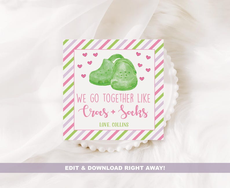 Croc Valentine Editable Template, Printable Girl's Favor Tag With Shoe ...