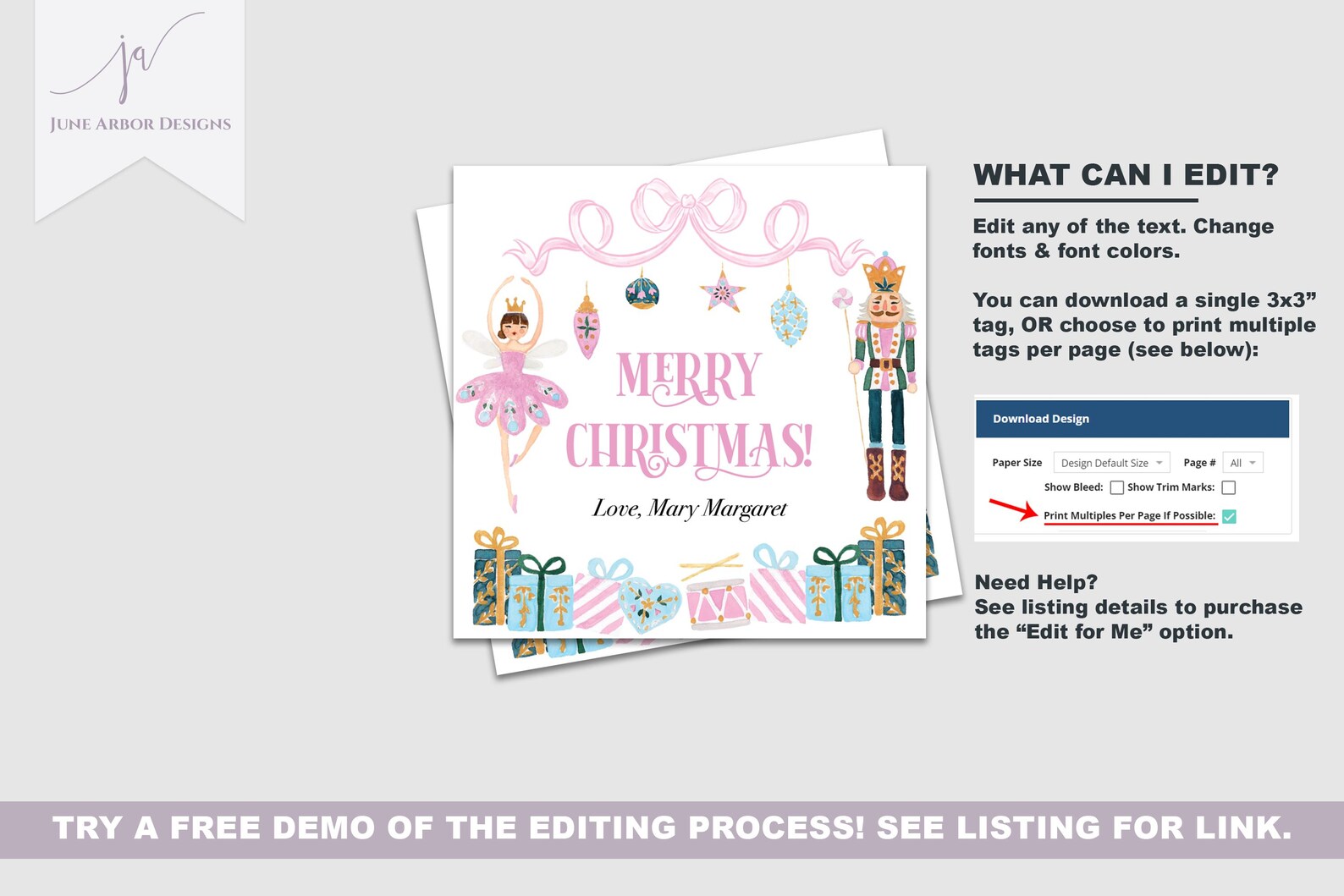Christmas Gift Tag | Printable Family Gift Tag | Holiday Card for Girls ...