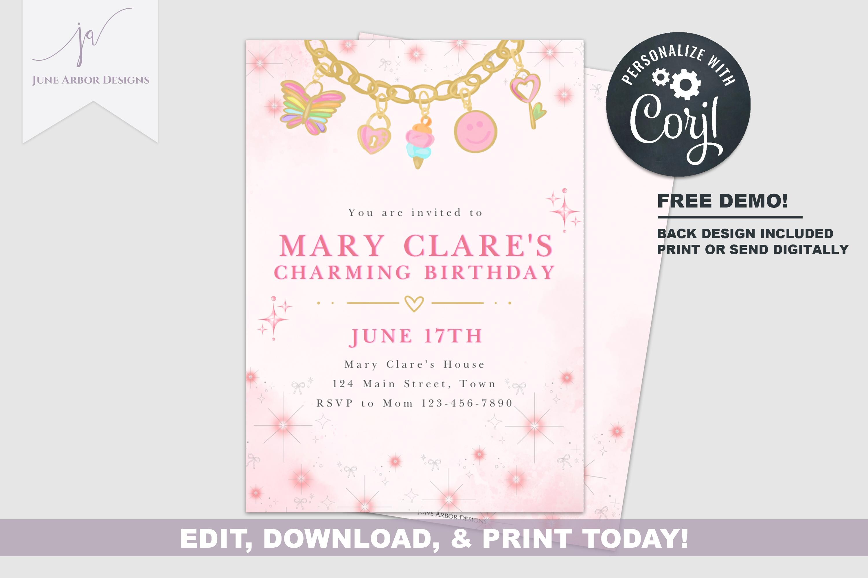 Charm Bar Birthday Invitation: Jewelry Making Party for Tweens or ...