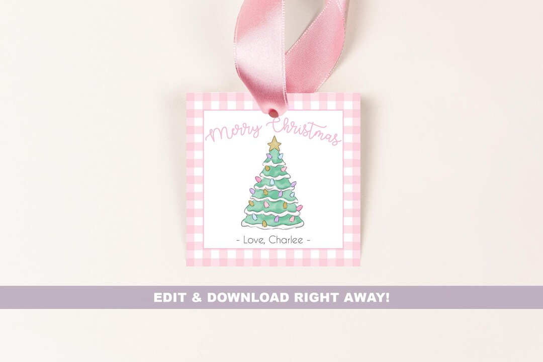Printable Christmas Gift Tag for Girls | Pink and Green Preppy Ceramic ...