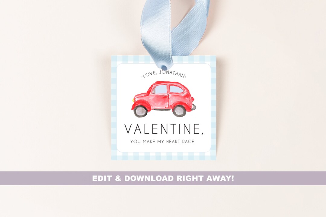 Printable Valentine Favor Tag | Car Valentine | You Make My Heart Race ...