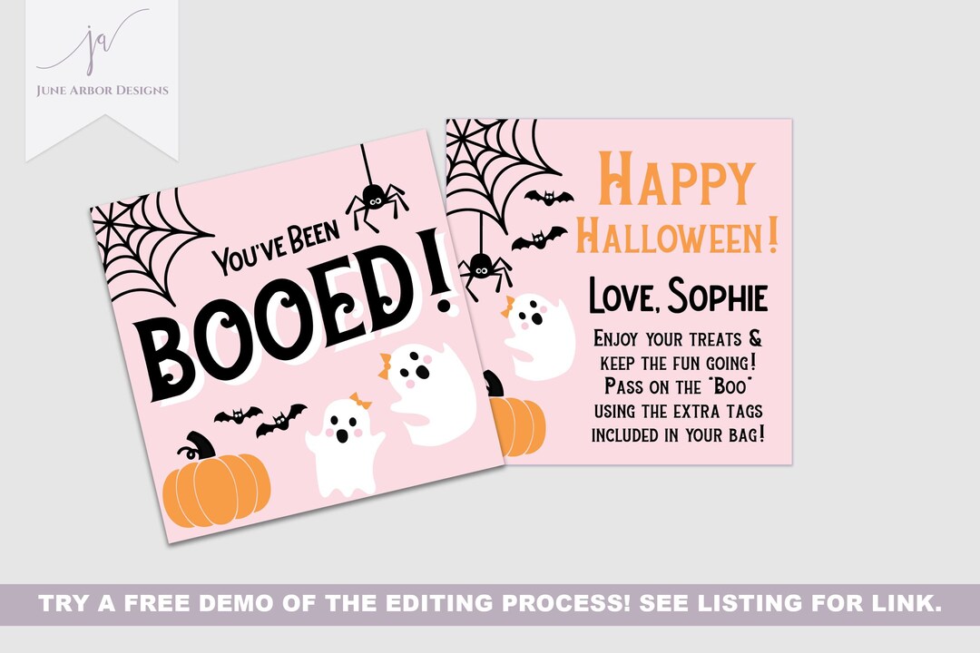 You've Been Booed Tag: Pink Ghost Halloween Favor (editable) - Etsy