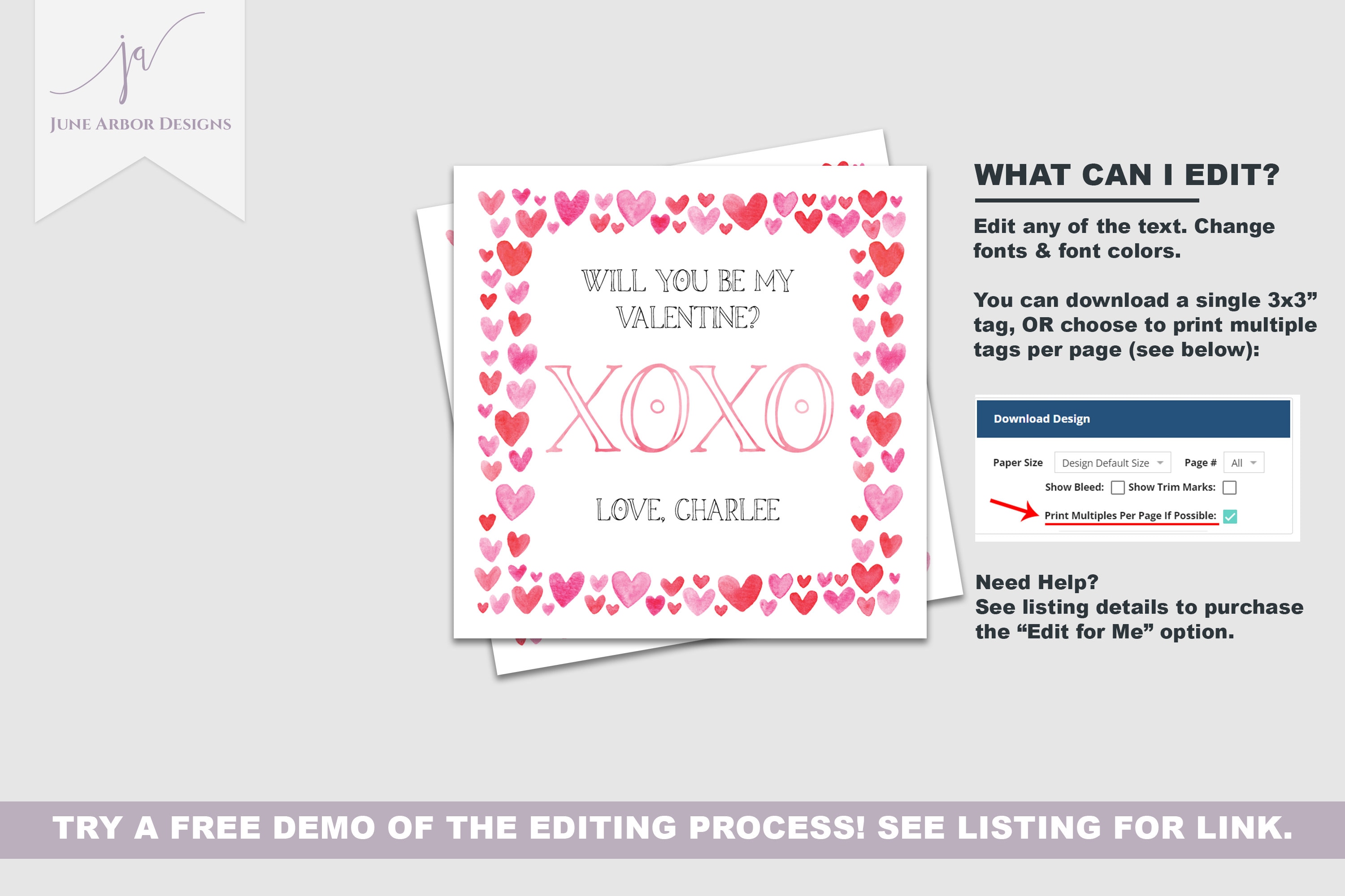 Editable Valentine's Day Card for Class Party Favor | Valentine XOXO ...