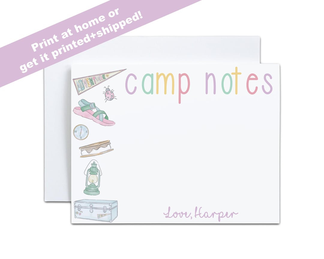 Camp Notes Stationery: Girl's Letter Writing Template for Bunk Notes ...