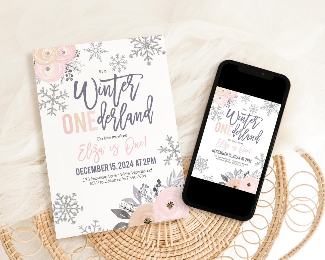 Winter One-derland Birthday Invitation: Girl's First Birthday, Editable ...
