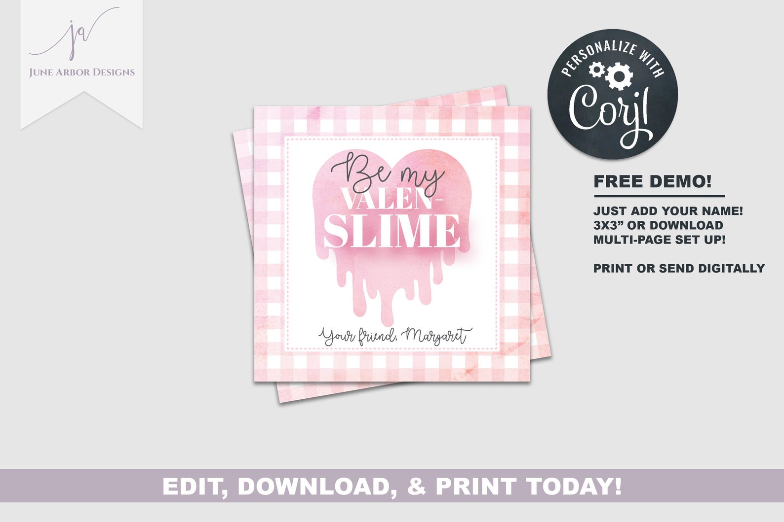 Printable Slime Valentine Favor Tag: Preppy Buffalo Check (digital ...
