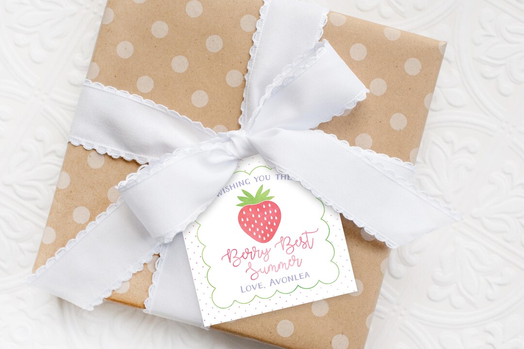 Strawberry Gift Tag: Editable Summer Party Favor, Name Label - Etsy