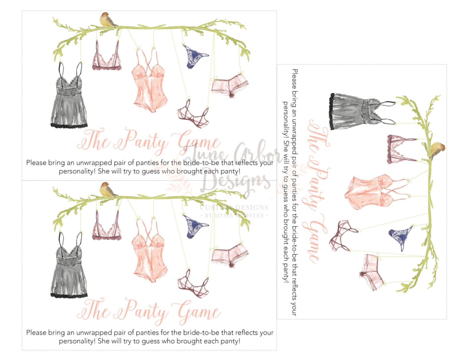 Watercolor Lingerie Printable PANTY GAME Printable Lingerie Shower Game ...