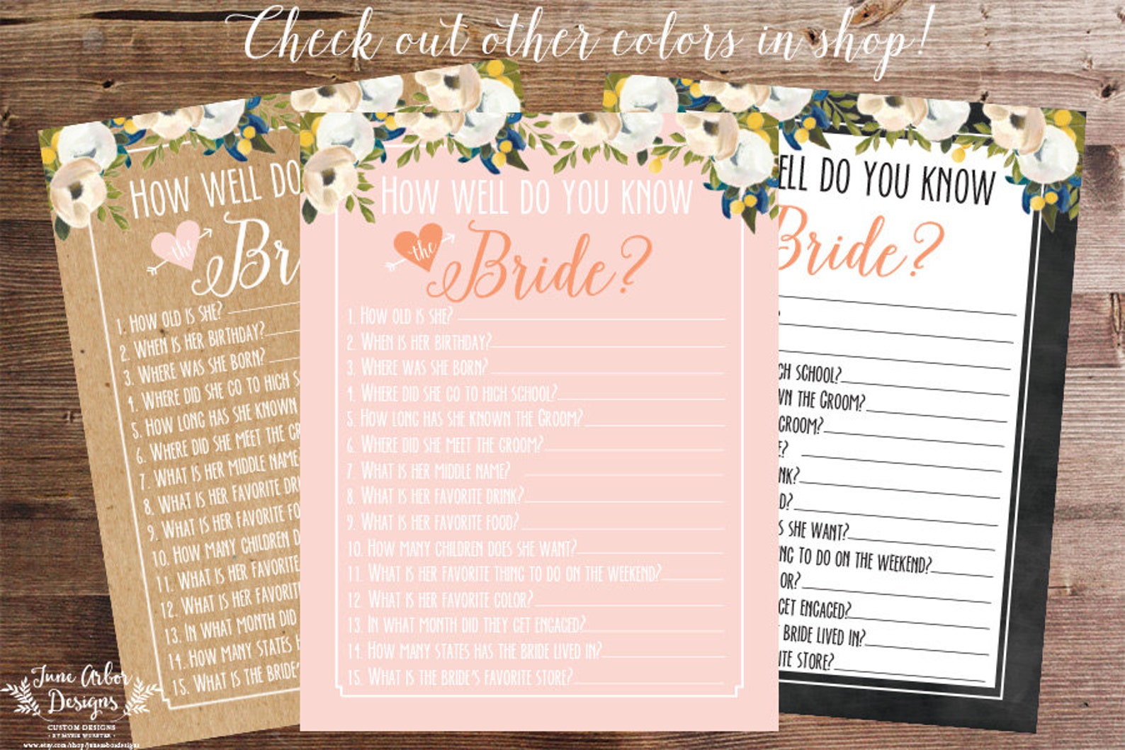 Printable Question Game Bridal Shower Question Game How | Etsy