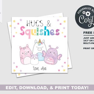 Hugs and Squishes Valentine for Kids | Editable Template | Squishmallow ...