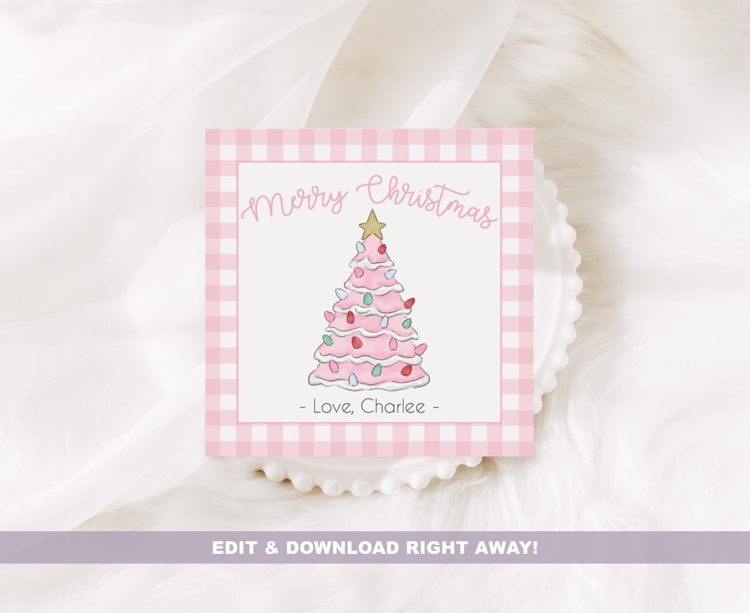 Printable Christmas Gift Tag for Girls | Pink Ceramic Tree | Girly ...
