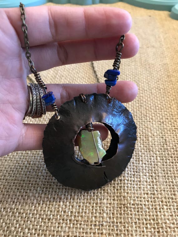 Modernist Artisan Made Copper Floating Opal/ Lapis St… - Gem