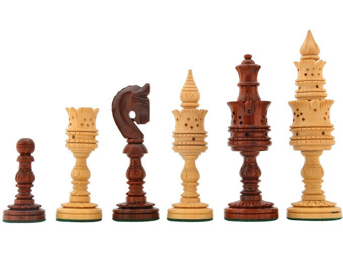 The Lotus Series Red Sandal Wood Chess Pieces in Bud Rose & - Etsy