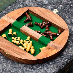 Chess Set Travel Series Folding Magnetic Round Shape in Sheesham Wood ...
