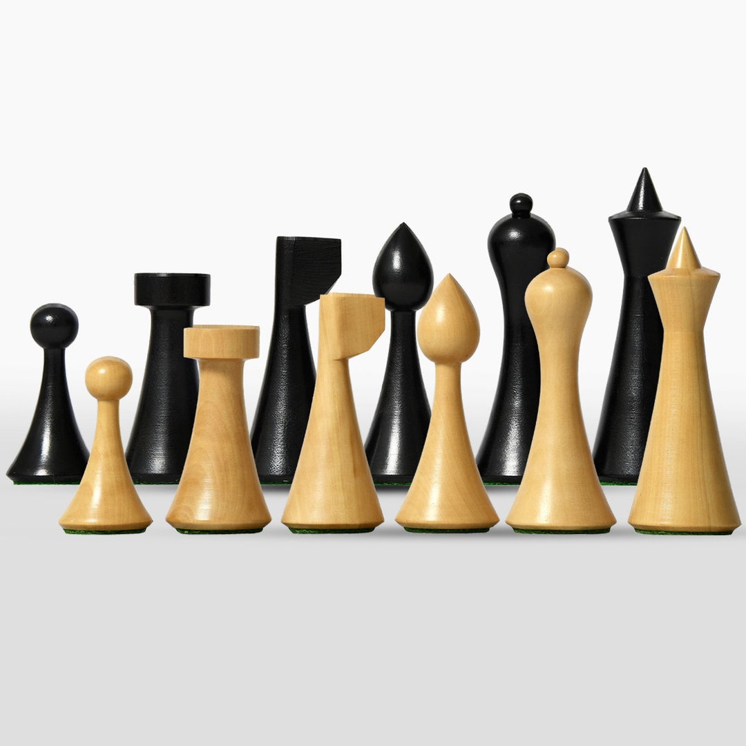 3.75 Minimalist Hermann Ohme Chess Set Chess Pieces Only Dyed Boxwood ...