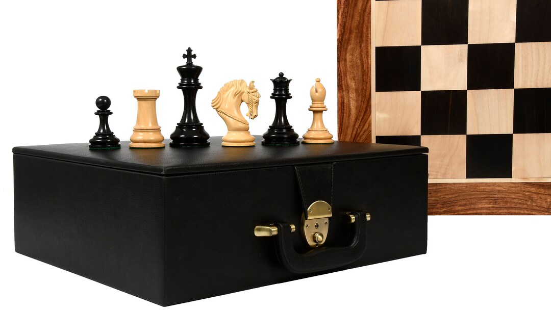 4.6 Excalibur Artisan Luxury Chess Set Combo Ebony Wood 23 Wooden Chess ...