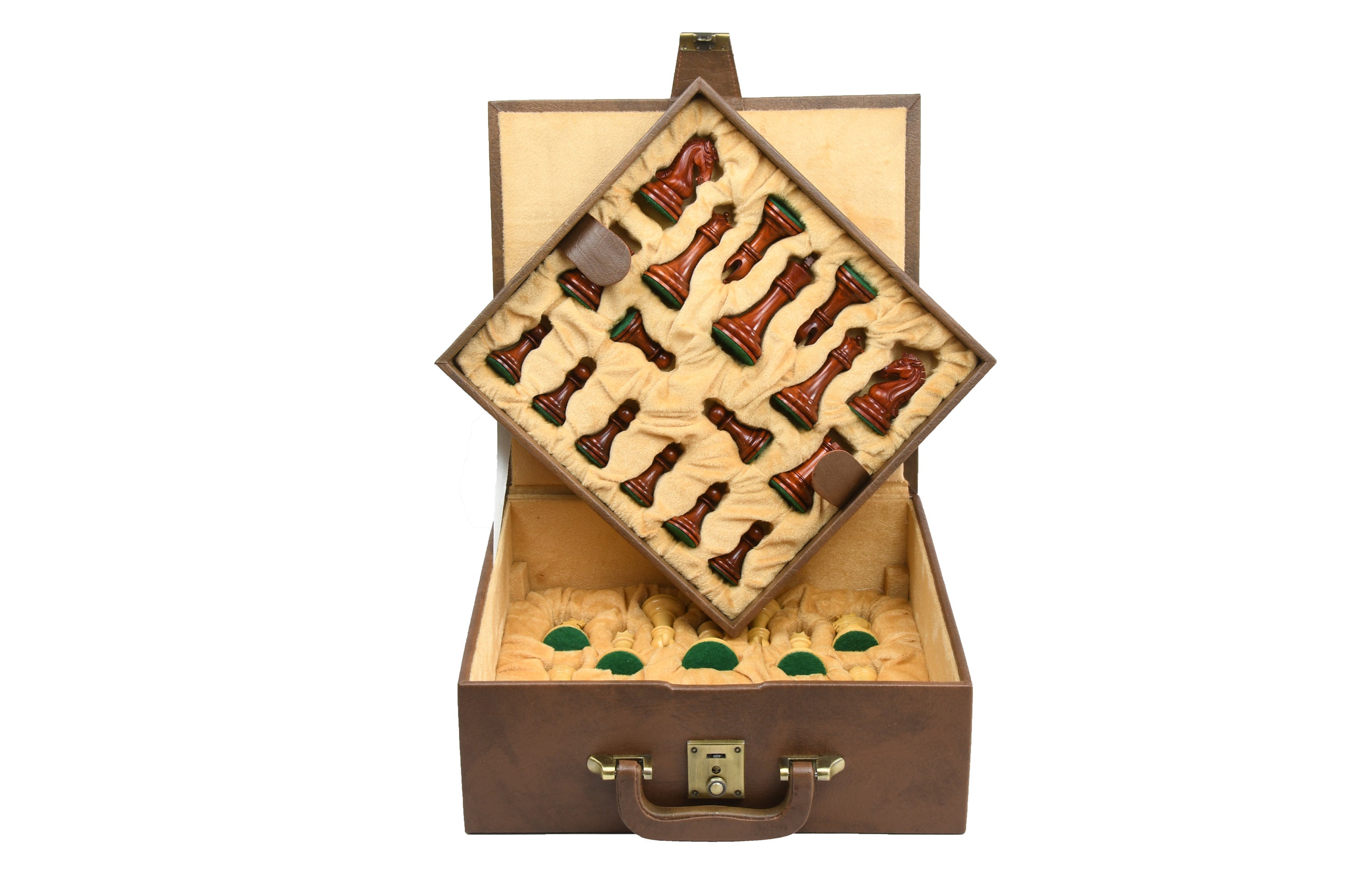 Chess Set Storage Box Brown Leatherette Coffer with Double | Etsy