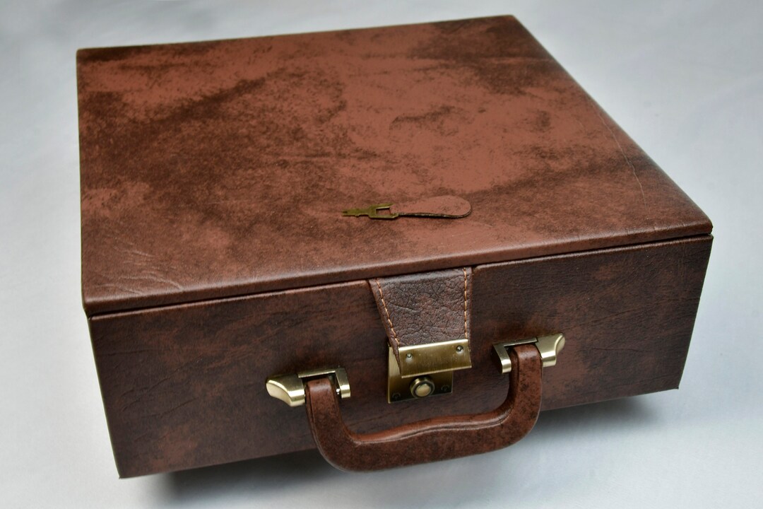 Chess Set Storage Box Brown Leatherette Coffer With Double - Etsy Canada