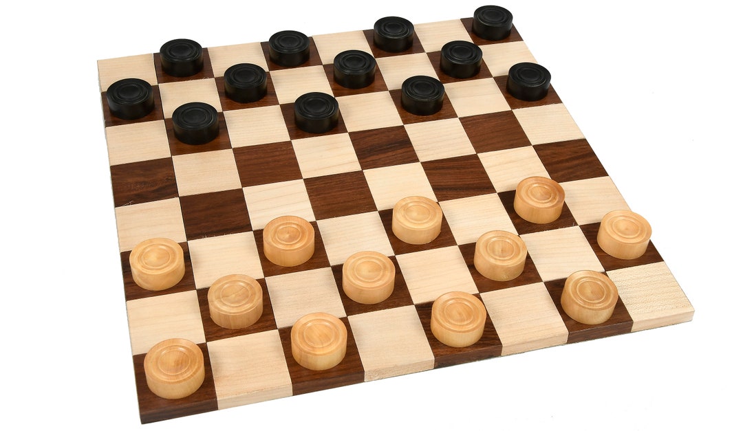 Wooden Checkers Combo - Draught Set in Stained Dyed Boxwood & Natural ...