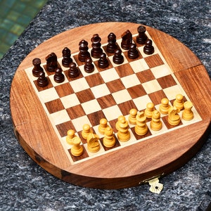 Chess Set Travel Series Folding Magnetic Round Shape in Sheesham Wood ...